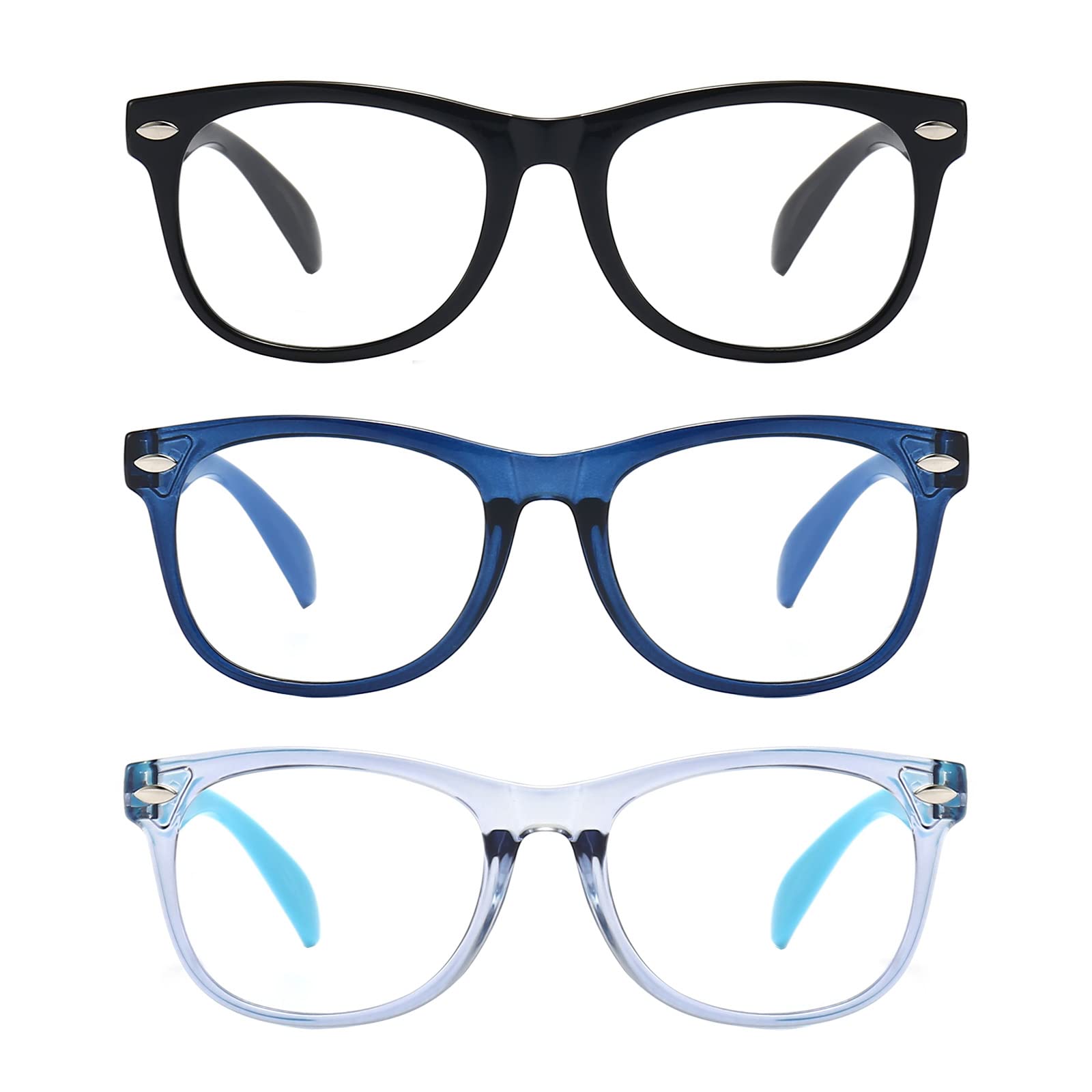 FANNYGO 3 Pack kids Blue Light Blocking Glasses For Girls And Boys Computer Blue Light Blocking Glasses For Age 3-9 (Black + Dark blue + Light blue)