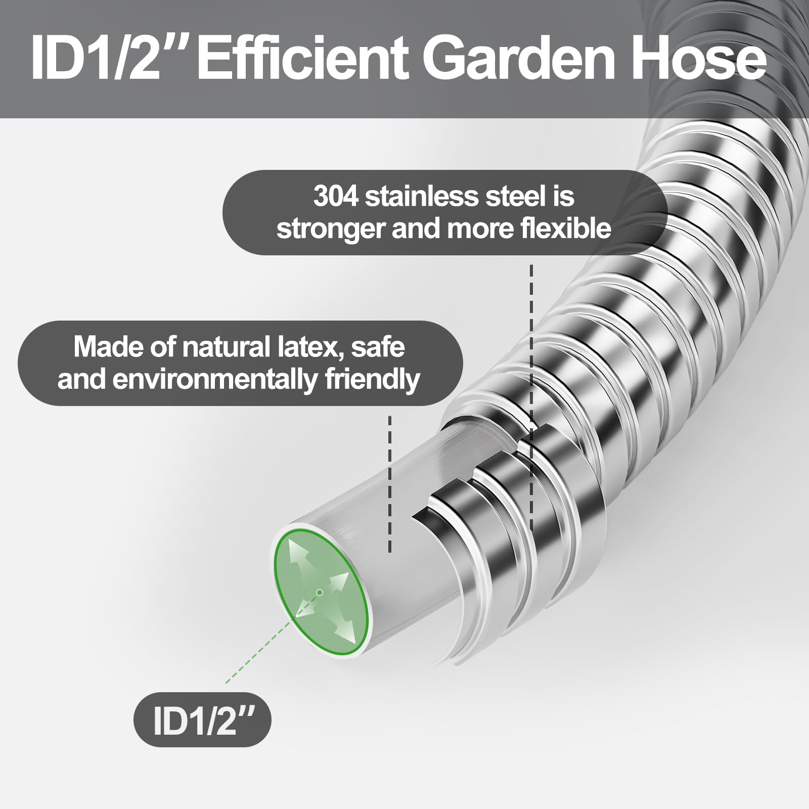 SPECILITE 1/2" 304 Stainless Steel Garden Hose, 100FT Water Pipe with Heavy Duty Metal Nozzle for Yard, Outdoor, Lawn - Flexible, Never Kink & Tangle, Puncture Resistant