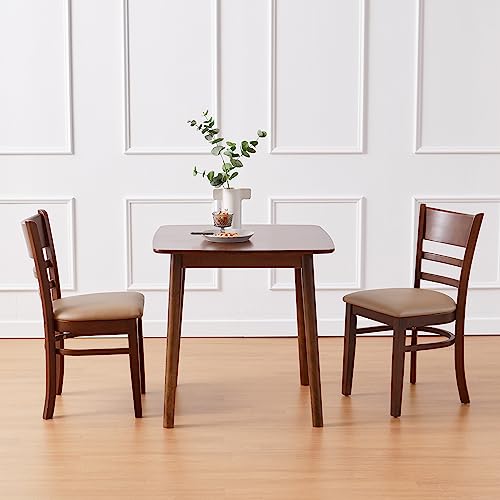 Livinia Aslan 29.5" Malaysian Oak Square Wooden Dining Table/Small Solid Wood Kitchen Desk (Walnut)