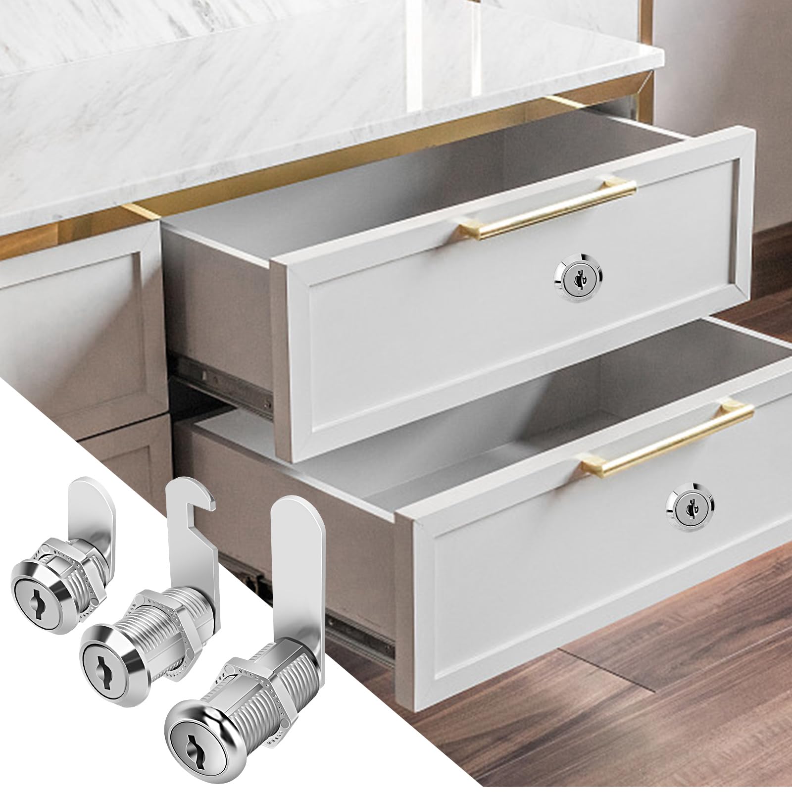 Cylinnda Cabinet Locks with Keys, 1-1/2" Long Cam Locks keyed Alike, Cabinet Cam Lock Set for Cabinets RV Storage Locks Tool Box Lock Thick Drawer, Zinc Alloy (2 Pack, 1-1/2 Inch)
