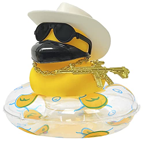 Zelobely Ducks for Cars - Rubber Duck for Dashboard of Car, Yellow Duck Car Dashboard Decorations, Squeak Ducks Car Ornaments Car DΓ©cor Accessories with Hat Swim Ring Necklace Sunglasses for DΓ©cor
