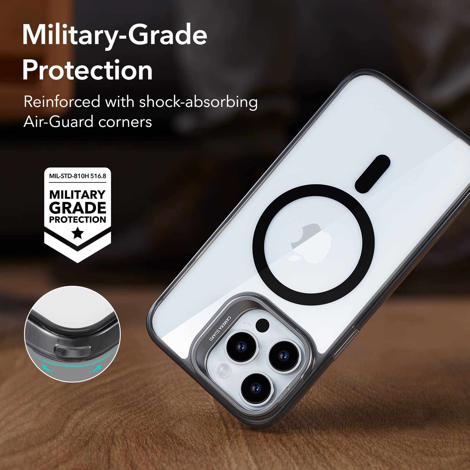 ESR for iPhone 13 Pro Max Case, Compatible with MagSafe, Built-in Camera Ring Stand, Military-Grade Protection, Magnetic Phone Case for iPhone 13 Pro Max, Classic Series, Clear Black