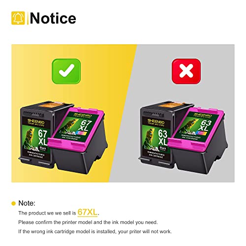 67XL Ink Cartridges Black Color Combo Pack Replacement for HP 67XL 67 XL High Yield for Envy 6055e 6055 6052 6075 Envy Pro 6455e 6455 6475 6458 DeskJet 4155 2755e 2755 Printer (1 Black, 1 Tri-Color)