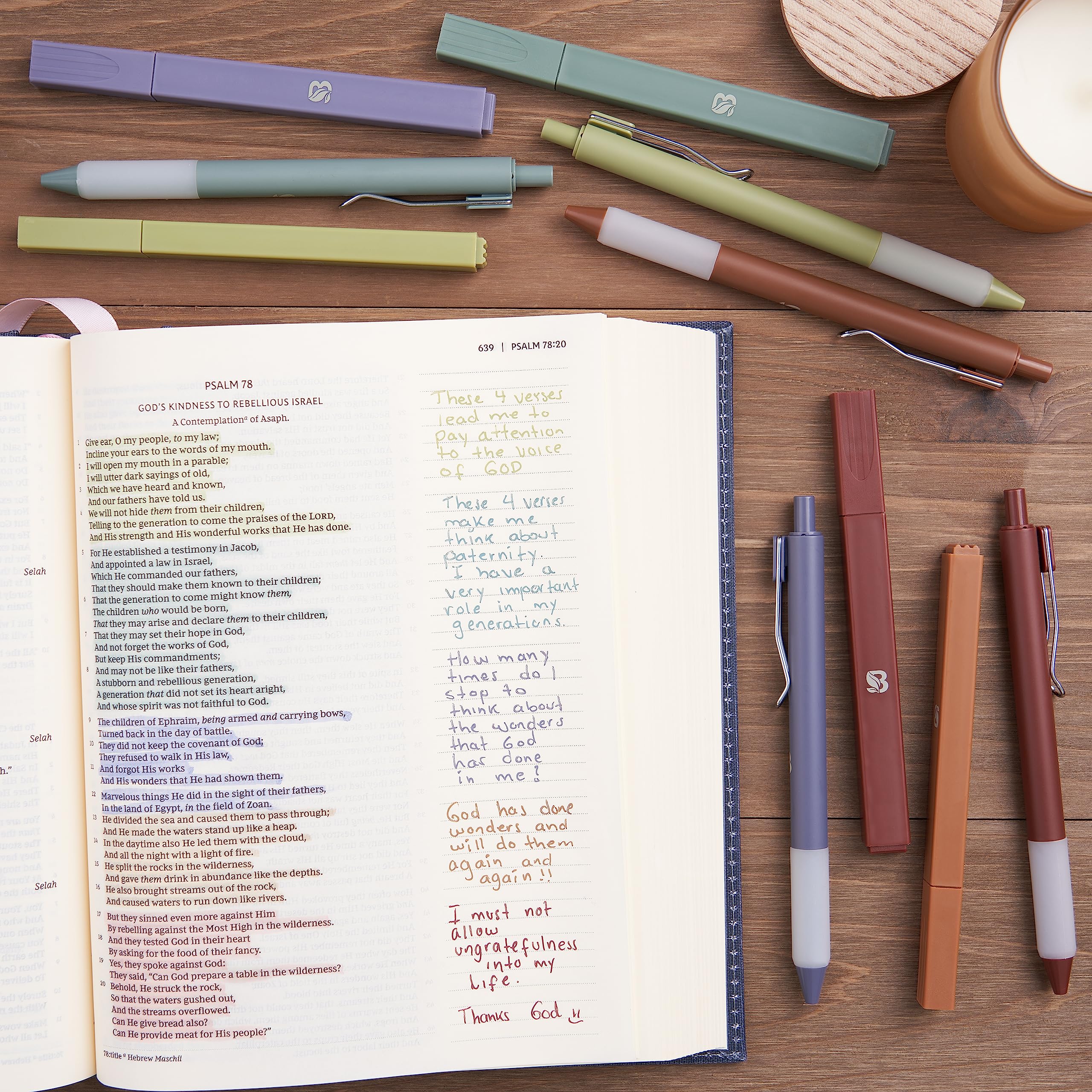 BLIEVE - Aesthetic Highlighters and Gel Pens With Soft Ink And Tip, Bible Highlighters and Pens No Bleed, Dry Fast Easy to Hold, for Bible Journaling Planner Notes School (Earthy, Multicolor)