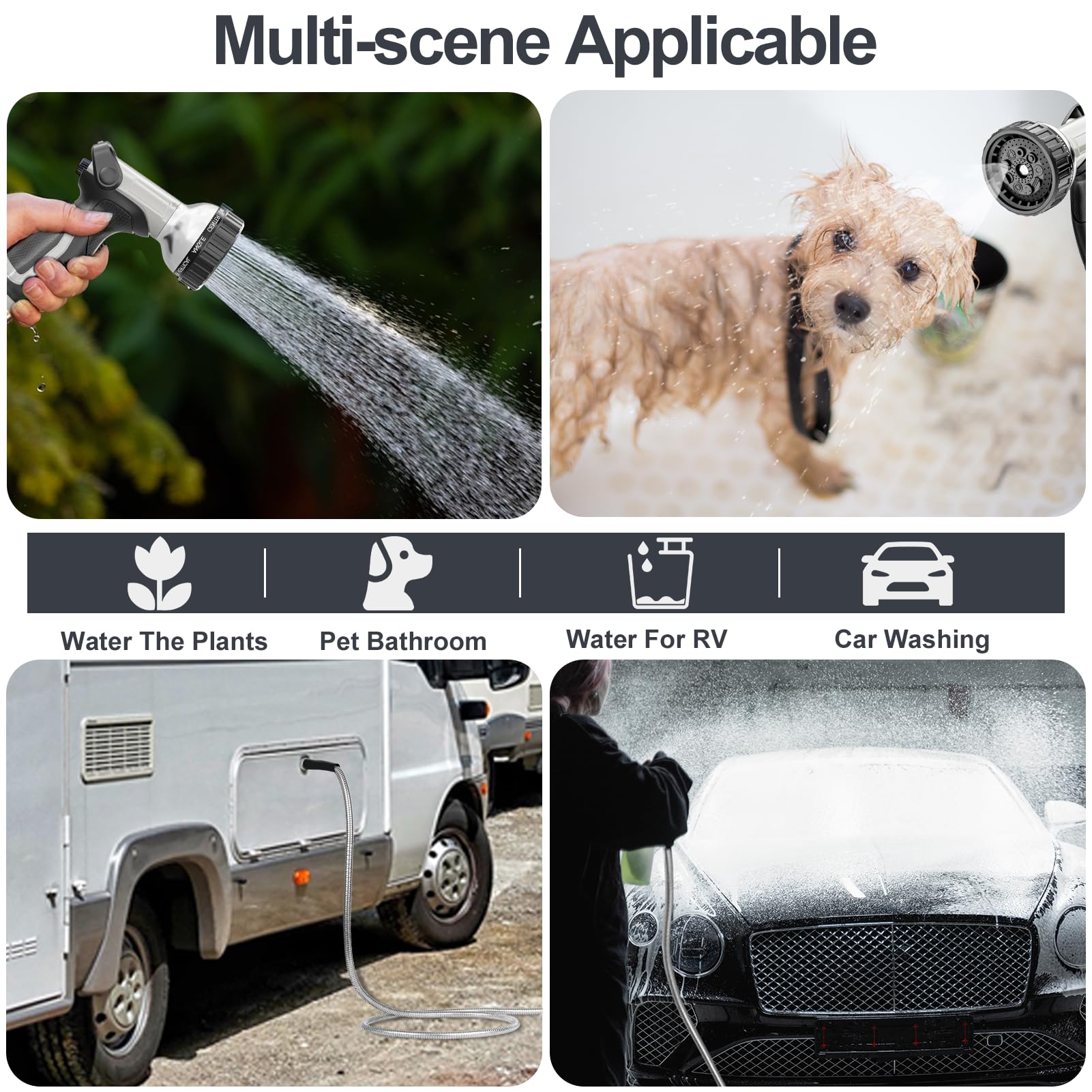 SPECILITE 1/2" 304 Stainless Steel Garden Hose, 100FT Water Pipe with Heavy Duty Metal Nozzle for Yard, Outdoor, Lawn - Flexible, Never Kink & Tangle, Puncture Resistant