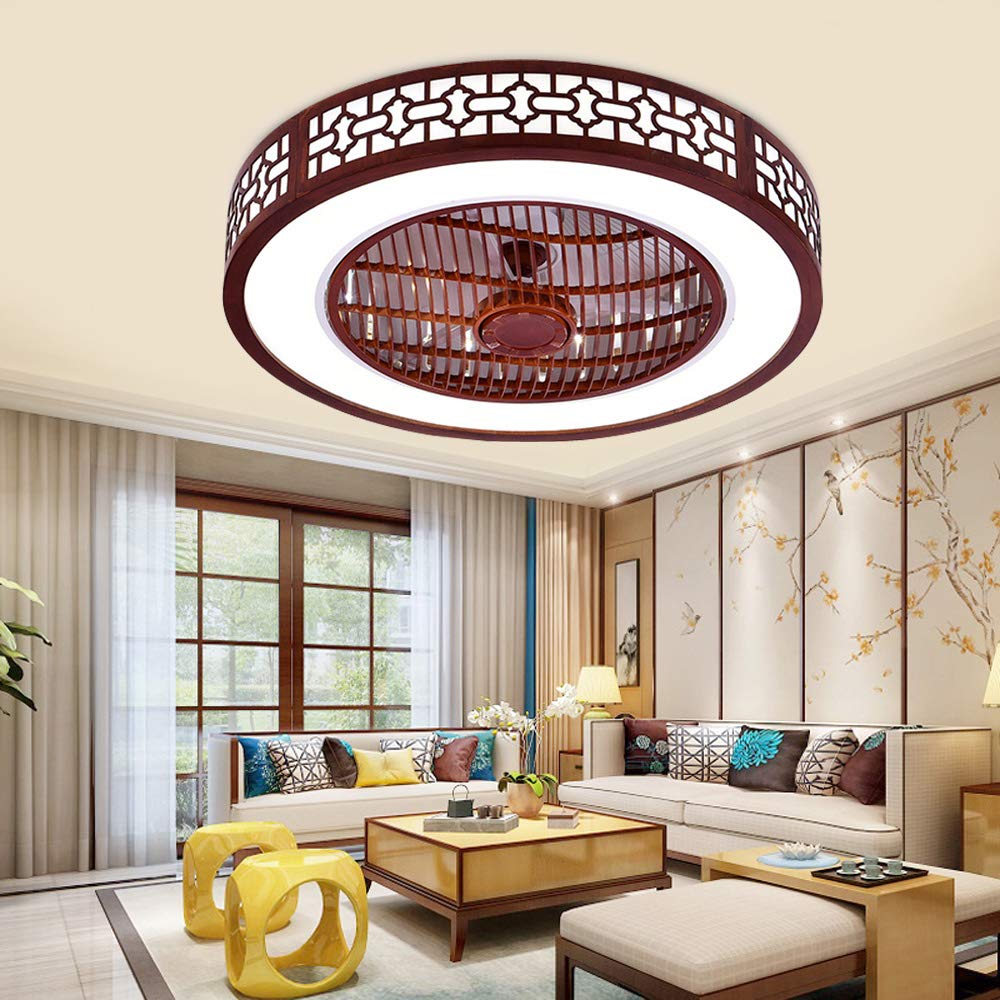 22-Inch Ceiling Fan LED Ceiling Lamp Solid Wood Dimmable 64W with Remote Control 3 Wind Speeds Dimmable 3 Bedroom Colors Ceiling Fan for Tool Room Store Room and Garage