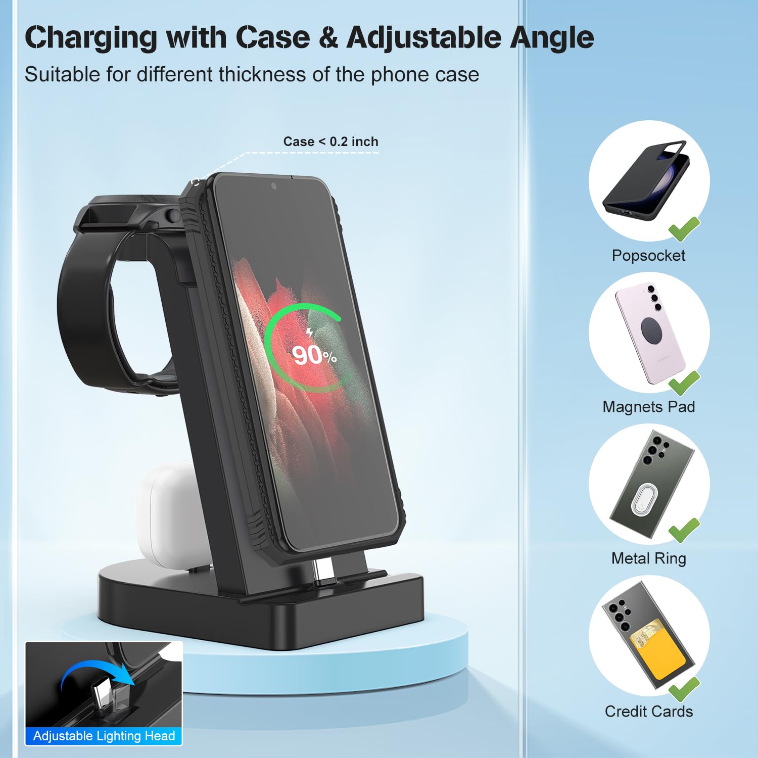 Charging Station for Multiple Devices, 3-in-1 Charger Station&25W Adapter Block for iPhone 15 Pro/15 Pro Max, Samsung S23/S22/S21/Z Fold 4, Galaxy Buds, Wireless Charger for Galaxy Watch 6/5/5 Pro/4/3