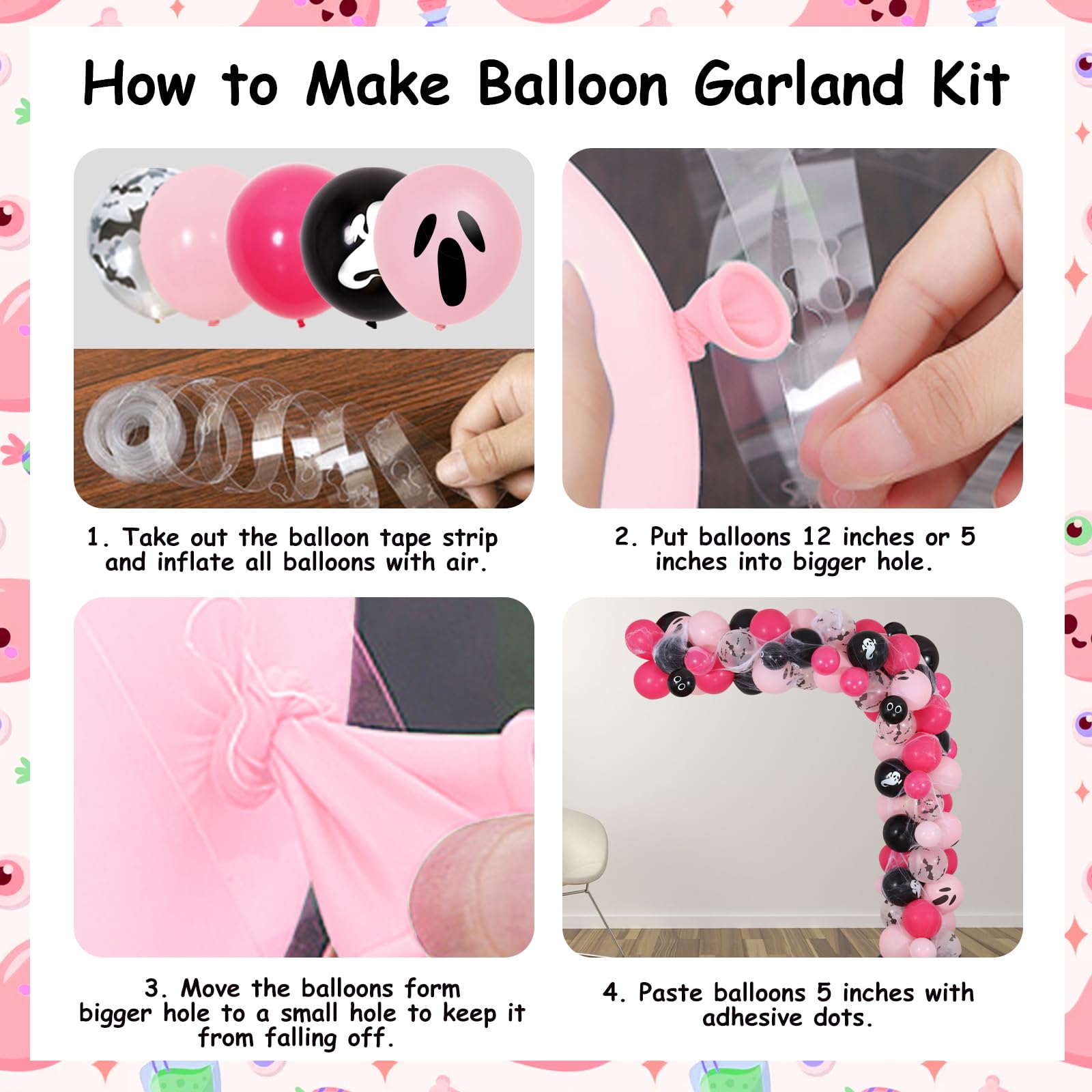 Halloween 3rd Birthday Party Decorations - Three Spirit Black Hot Pink Balloon Garland Kit with Spider Cotton, Number 3 Ghost Bat Foil Balloon Spider 3D Sticker for 3rd Birthday Halloween Decorations
