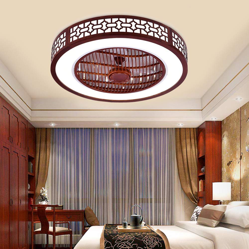 22-Inch Ceiling Fan LED Ceiling Lamp Solid Wood Dimmable 64W with Remote Control 3 Wind Speeds Dimmable 3 Bedroom Colors Ceiling Fan for Tool Room Store Room and Garage