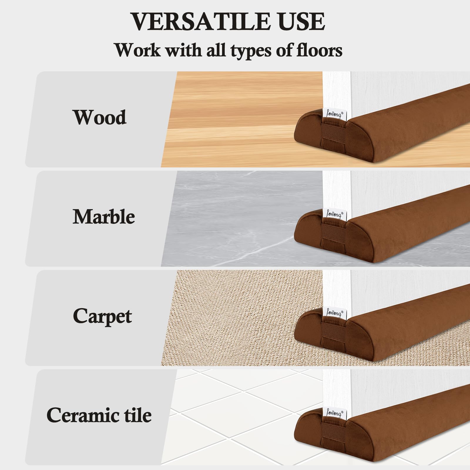 fowong Door Draft Stopper 36 Inch Soundproofing Draft Stoppers Seal for Interior Exterior Doors, Adjustable Window Breeze Blocker, Brown