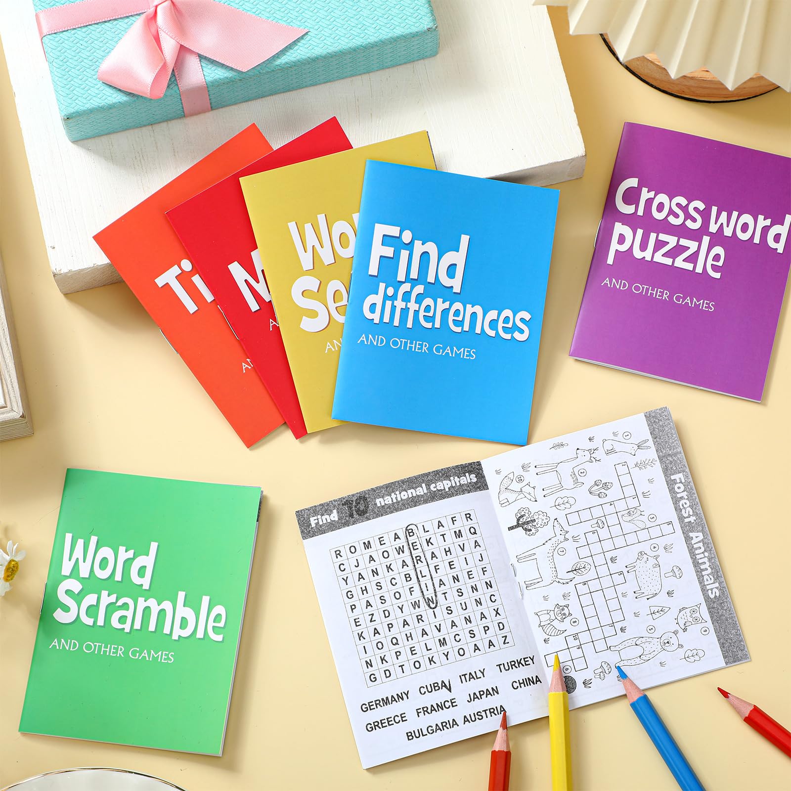 Hungdao 48 Pcs Mini Activity Books for Boys and Girls, Fun and Games, Challenging Activities Include Mazes, Word Scramble and More Bulk Gifts for Students Party Classroom
