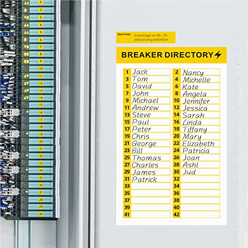 16 Sheets Breaker Panel Labels Electrical Box Sticker Numbers Breaker Panel Labels Electrical Sticker Number Catalog Load Center Adhesive Waterproof Reusable(Yellow)