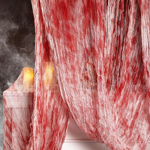 400" x 85" Halloween Creepy Cloth - Large Size Halloween Spooky Fabric Cloth - Scary Gauze Blood Creepy Cloth for Haunted House Halloween Party Yard Wall Doorway Outdoors Decoration (red)