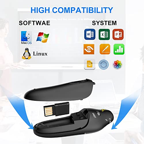 Presentation Clicker Pointer Wireless Presenter Remote Control, USB Presentation Remote PPT Clicker Slide Clicker Advancer for Mac/Win/Computer/Laptop