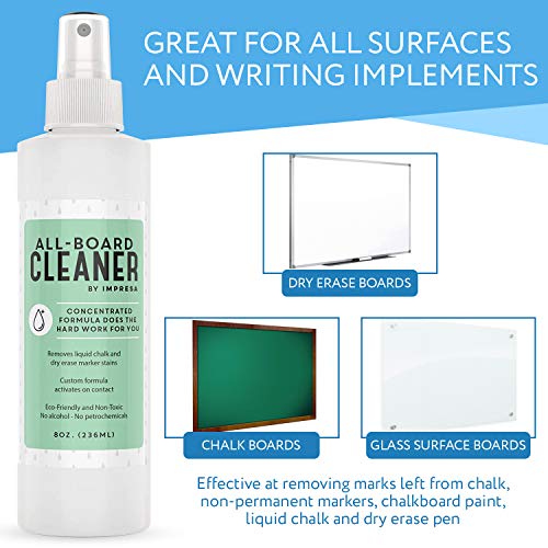8oz Dry Erase / Chalkboard / White Board Cleaner Spray - Made in the USA - Safe, Gentle, Non-Toxic - Works with Marker, Chalk, Liquid Chalk and More - By Impresa Products