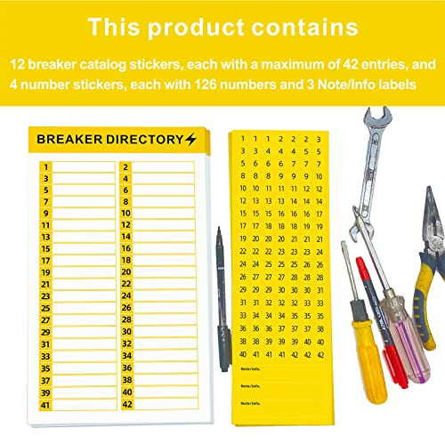 16 Sheets Breaker Panel Labels Electrical Box Sticker Numbers Breaker Panel Labels Electrical Sticker Number Catalog Load Center Adhesive Waterproof Reusable(Yellow)
