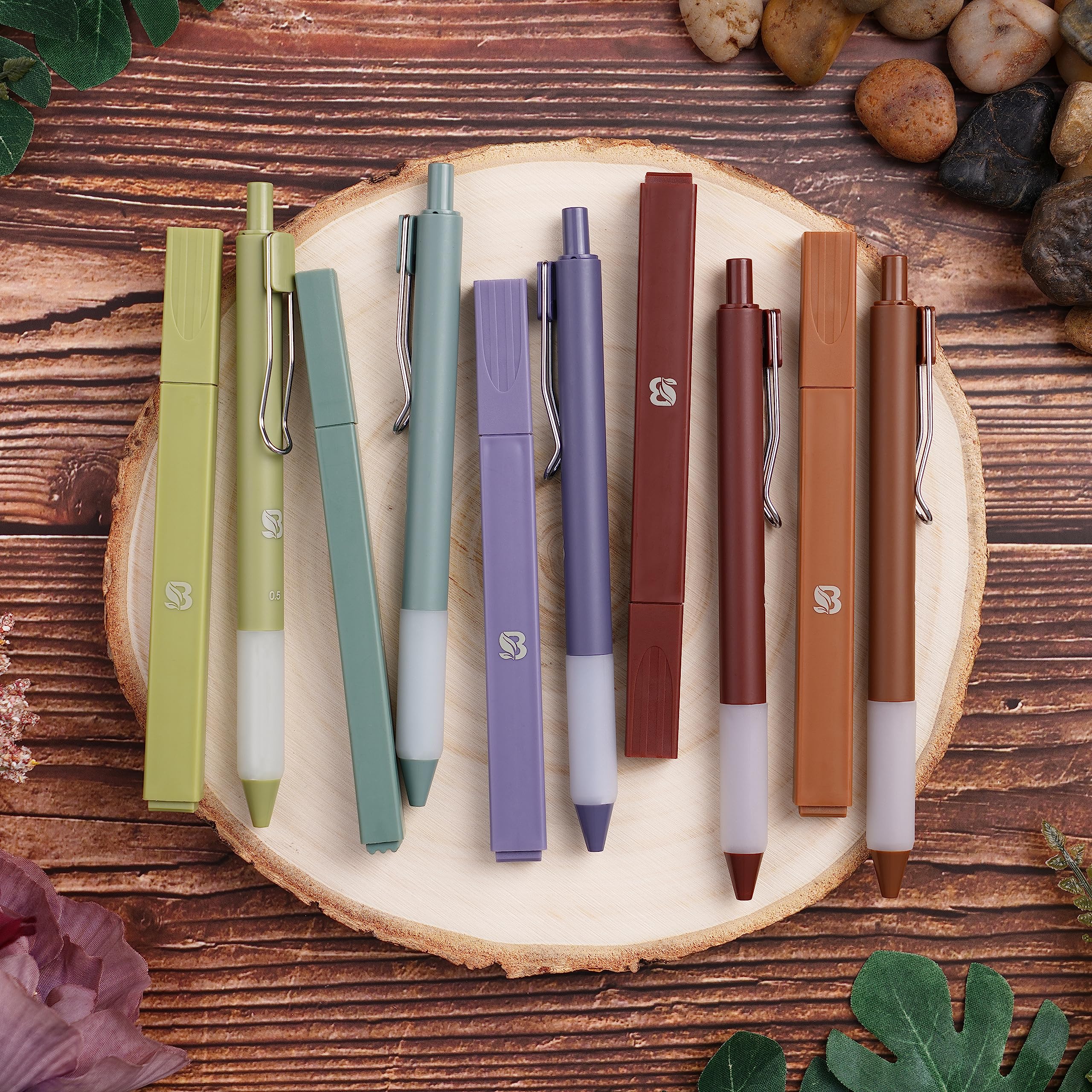 BLIEVE - Aesthetic Highlighters and Gel Pens With Soft Ink And Tip, Bible Highlighters and Pens No Bleed, Dry Fast Easy to Hold, for Bible Journaling Planner Notes School (Earthy, Multicolor)