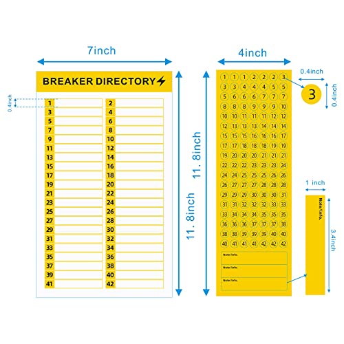 16 Sheets Breaker Panel Labels Electrical Box Sticker Numbers Breaker Panel Labels Electrical Sticker Number Catalog Load Center Adhesive Waterproof Reusable(Yellow)