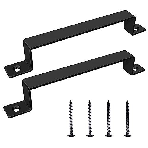 Riuog 2 Pcs 9.8 in Sliding Barn Door Handle Pull, Screen Door Pull, Black Iron Gate Handle Pull for Sliding Barn Doors Gates Garages Sheds (Rectangle, 9.8 in)