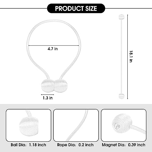 XIOTOTIEMPO Magnetic Curtain Tiebacks Biege 4 Pack, Curtain Tie Backs Holdbacks Holders Hooks Clip Buckles for Curtains Drapes, Curtain Ties for Home Bedroom Office Decorative Curtain(White)