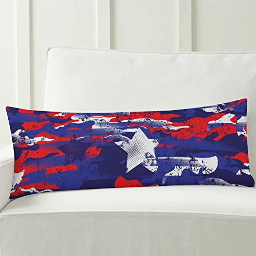 LynaRei Body Pillow Cover Red White Blue Camo Long Pillow Case Protector with Zipper Independence Day Rectangle Soft Large Throw Pillow Covers for Home Bedding Couch Sofa 20"x54"