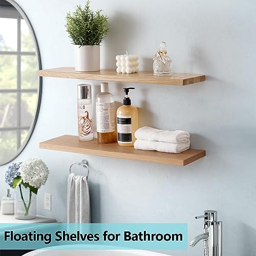 Conamily Oak Floating Shelves, 100% Solid Oak Wood 12inch Wall Mounted Natural Wood Wall Shelf Display Shelf for Home Office Living Room Bedroom Wall Storage Shelf