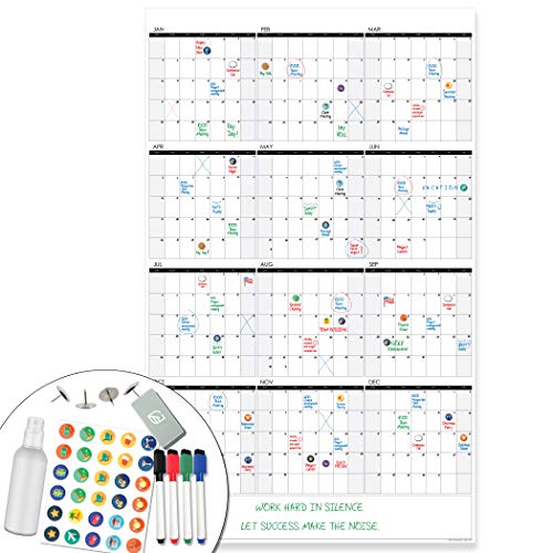 Lushleaf Designs - Large Dry Erase Wall Calendar - 24x39 Inches - Blank Undated 2023 Reusable Year Calendar - Whiteboard Yearly Poster - Laminated Office Jumbo 12 Month Calendar (Vertical)