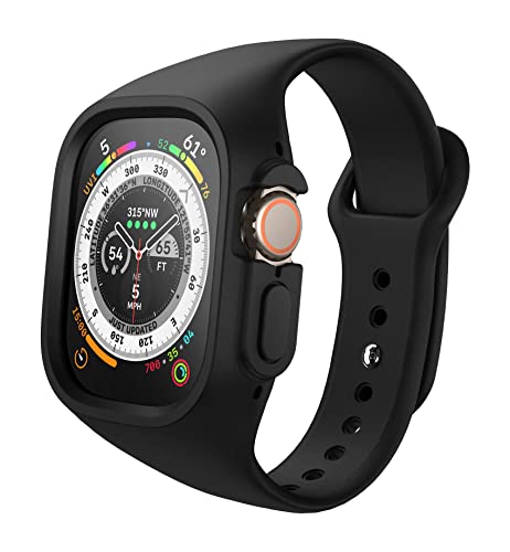 SURITCH Sport Band Case for Apple Watch Ultra 2/ Apple Watch Ultra 49mm, 2-in-1 Soft Silicone Wristbands with Bumper Protective iWatch Case Cover for Men Women, Black