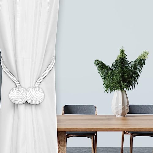 XIOTOTIEMPO Magnetic Curtain Tiebacks Biege 4 Pack, Curtain Tie Backs Holdbacks Holders Hooks Clip Buckles for Curtains Drapes, Curtain Ties for Home Bedroom Office Decorative Curtain(White)