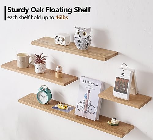 Conamily Oak Floating Shelves, 100% Solid Oak Wood 12inch Wall Mounted Natural Wood Wall Shelf Display Shelf for Home Office Living Room Bedroom Wall Storage Shelf