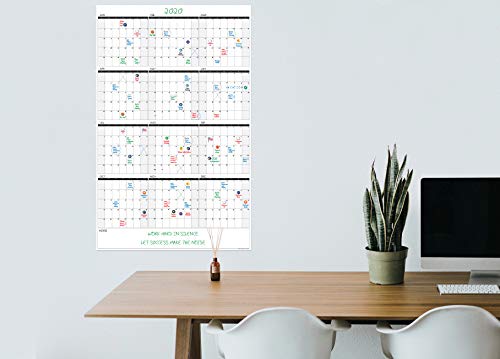 Lushleaf Designs - Large Dry Erase Wall Calendar - 24x39 Inches - Blank Undated 2023 Reusable Year Calendar - Whiteboard Yearly Poster - Laminated Office Jumbo 12 Month Calendar (Vertical)