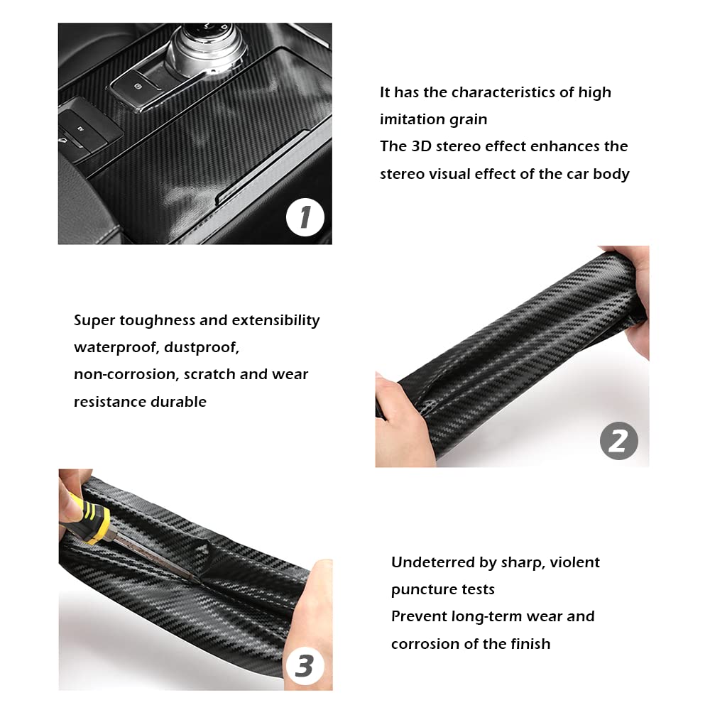 3D Stereo Black Carbon Fiber Vinyl Wrap,157.5"x11.8" Waterproof & Wrinkle Resistant Car Wrap with Scraper Tool for Cool Car Decorations,Suitable for Cars Trucks SUVs Motorcycles