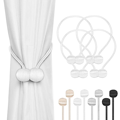 XIOTOTIEMPO Magnetic Curtain Tiebacks Biege 4 Pack, Curtain Tie Backs Holdbacks Holders Hooks Clip Buckles for Curtains Drapes, Curtain Ties for Home Bedroom Office Decorative Curtain(White)