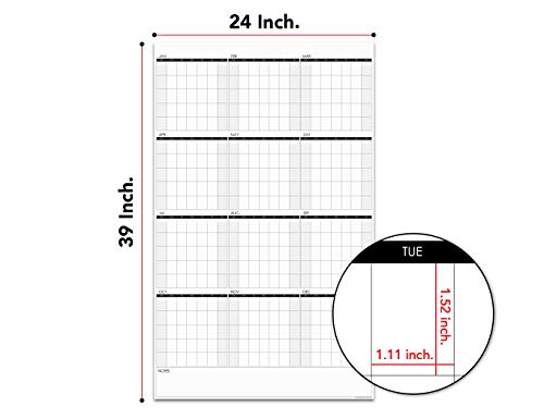 Lushleaf Designs - Large Dry Erase Wall Calendar - 24x39 Inches - Blank Undated 2023 Reusable Year Calendar - Whiteboard Yearly Poster - Laminated Office Jumbo 12 Month Calendar (Vertical)