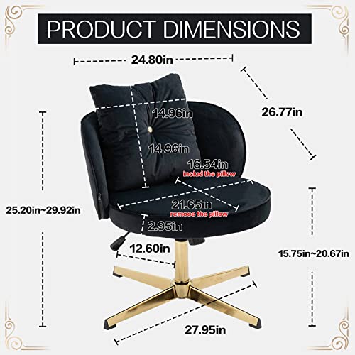 Sudwesto Armless Home Office Chair, Cross Legged Office Chair, Adjustable Swivel Task Chair for Small Space, Living Room, Make-up, Studying, Office (Black Gold)