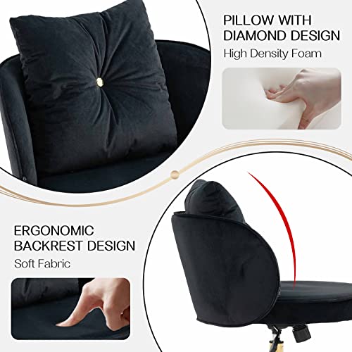 Sudwesto Armless Home Office Chair, Cross Legged Office Chair, Adjustable Swivel Task Chair for Small Space, Living Room, Make-up, Studying, Office (Black Gold)