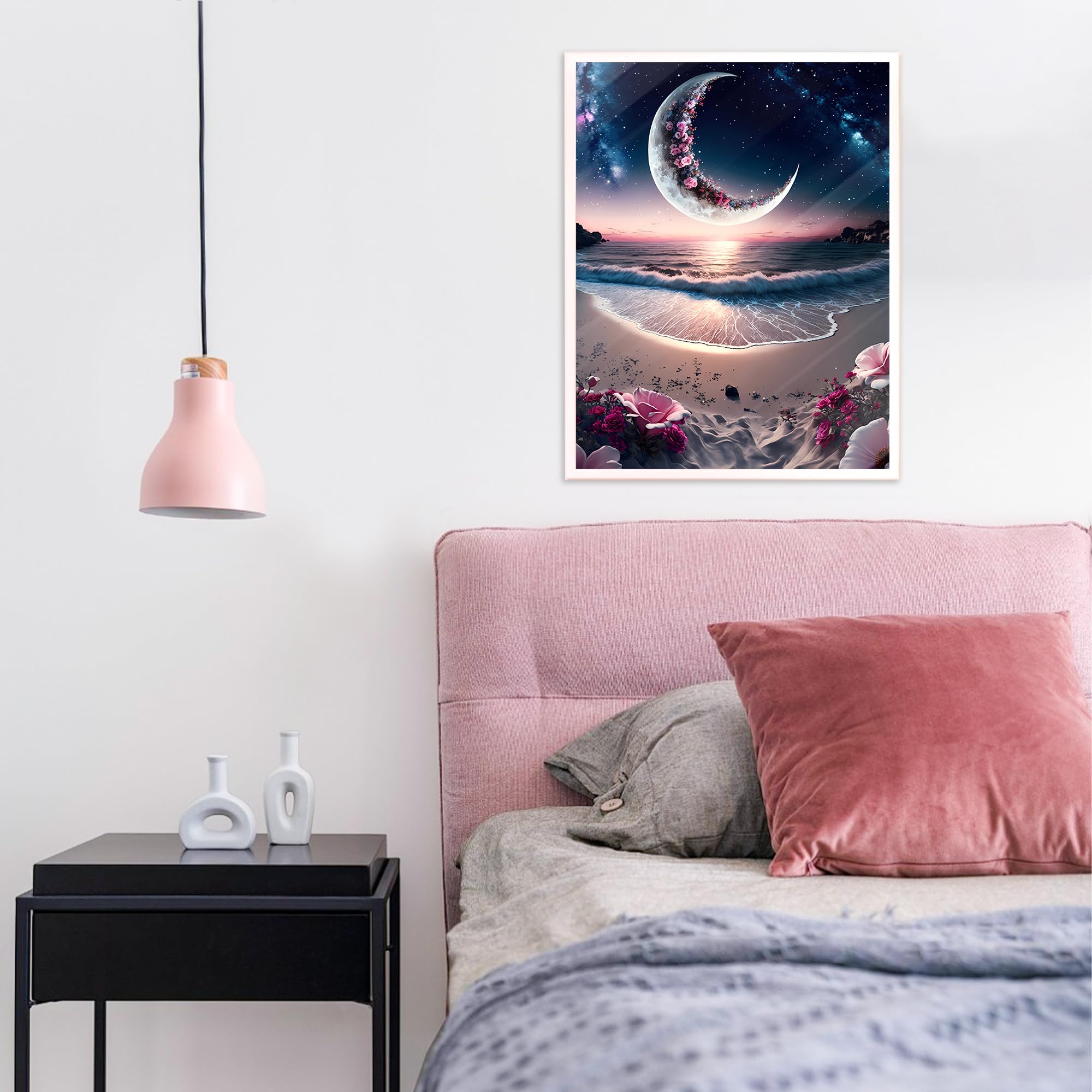 Buewutiry Moon Beach Diamond Painting Kits for Adults - 12x16 Inch Full Drill Diamond Art Kits for Adults Beginner - DIY 5D Diamond Dots Painting Craft for Home Wall Decor Gift (Moon Beach)
