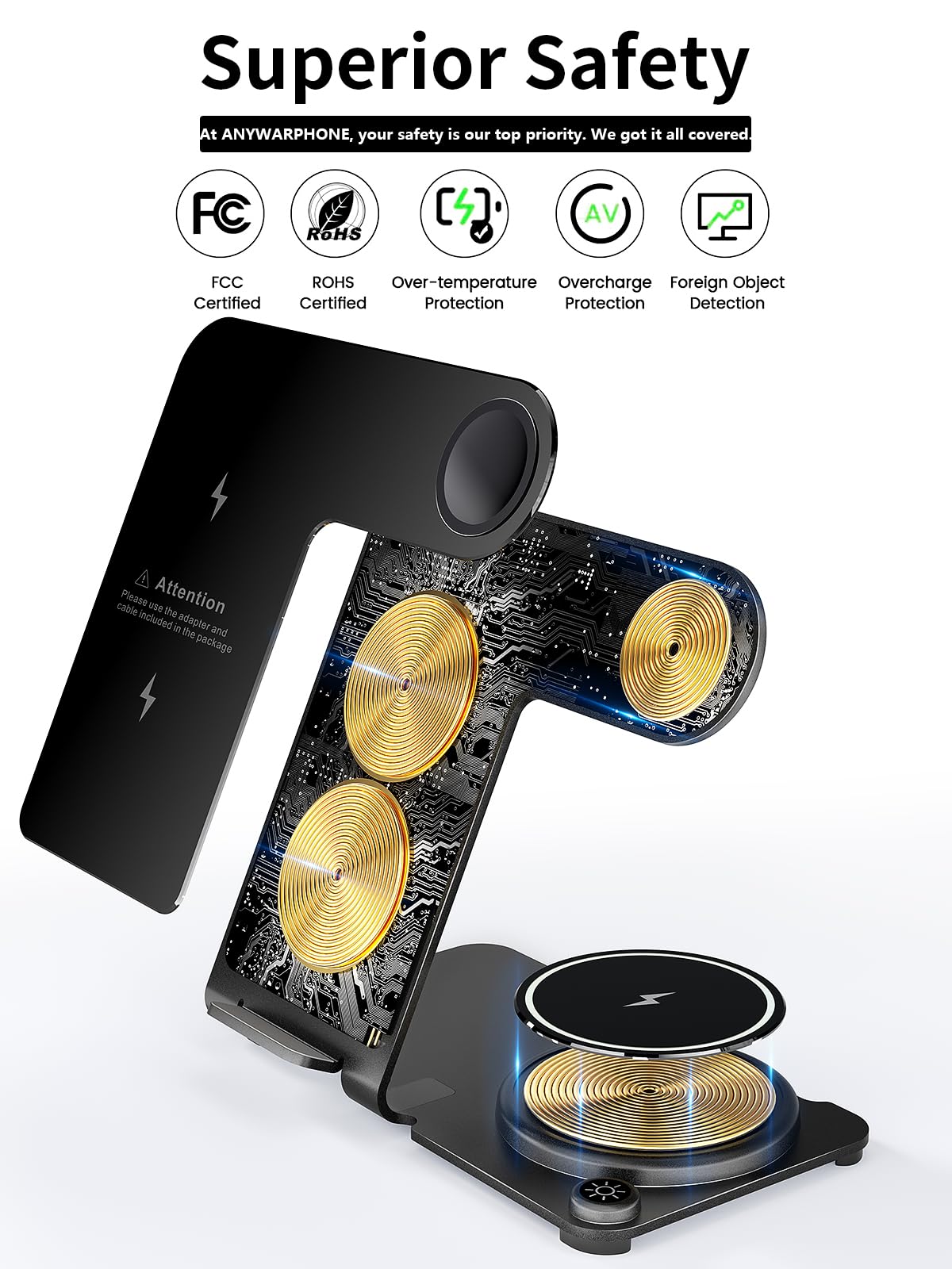 Wireless Charger 3 in 1,Aluminum Alloy Wireless Charging Stand 18W Fast Charging for iPhone 15/14/13/12/11/Pro/Max/XS/XR/X/8, iWatch9/8/7/6/5/4/3/2/SE, Airpods Pro/3/2