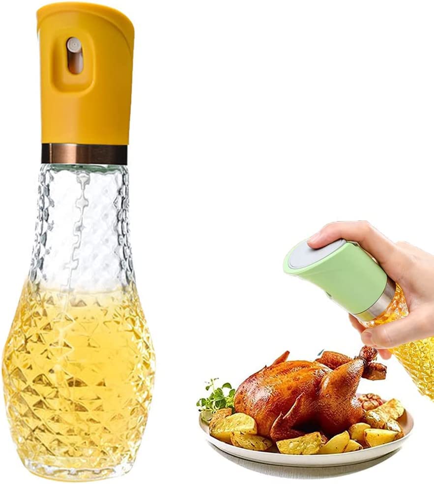 260ml Oil Sprayer Dispenser, Glass Oil Dispenser Bottle Spray Mister, Refillable Food Grade Oil Vinegar Spritzer Sprayer Bottles for BBQ, Air Fryer, Salad, Baking, Grilling, Kitchen Baking (Yellow)