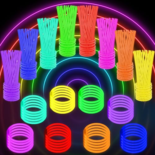 Glow Sticks Bulk Party Favors: 400 Pack 8 Colors Glow in The Dark Party Supplies 8" Glow Necklaces and Bracelets with Connectors Light up Birthday Halloween 4th of July Wedding Neon Party Decorations