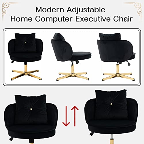 Sudwesto Armless Home Office Chair, Cross Legged Office Chair, Adjustable Swivel Task Chair for Small Space, Living Room, Make-up, Studying, Office (Black Gold)