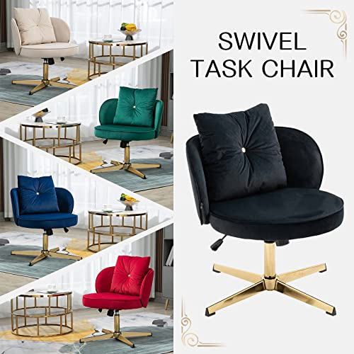Sudwesto Armless Home Office Chair, Cross Legged Office Chair, Adjustable Swivel Task Chair for Small Space, Living Room, Make-up, Studying, Office (Black Gold)