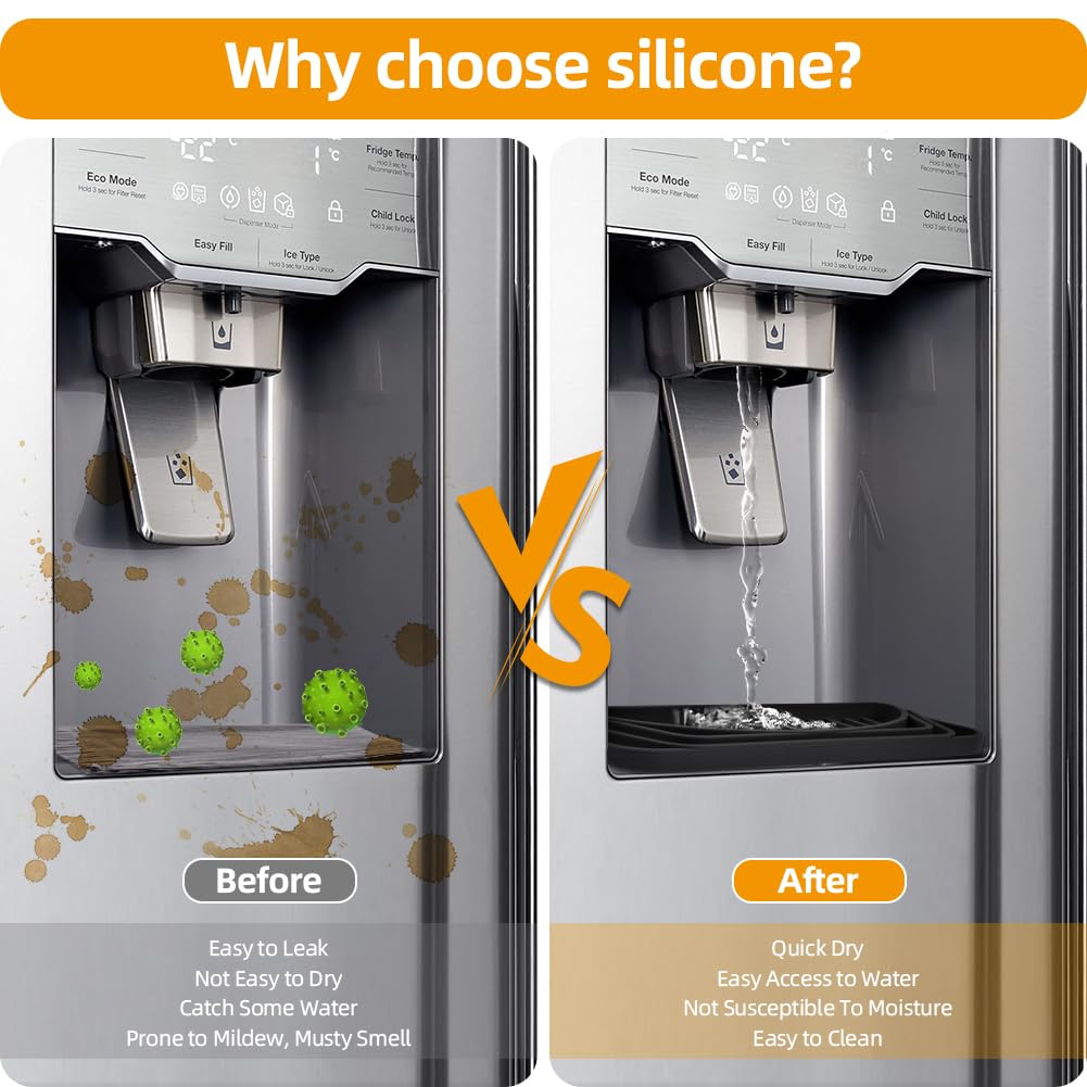 Aolso Refrigerator Drip Tray, Frige Water Drip Pan to Cuttable, Silicone Frige Water Drip Pan for Water Dispenser, Fridge, Refrigerator Accessories for Whirlpool, GE, Samsung(Black)