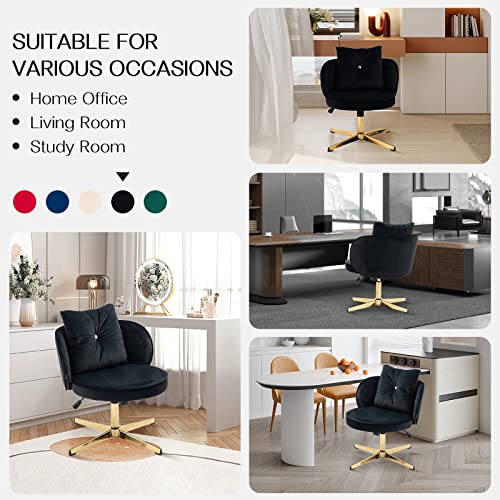Sudwesto Armless Home Office Chair, Cross Legged Office Chair, Adjustable Swivel Task Chair for Small Space, Living Room, Make-up, Studying, Office (Black Gold)