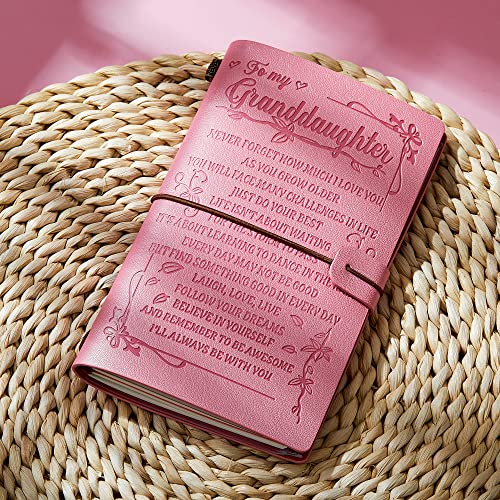 To My Granddaughter’s Gift - Pink Leather Journal+Heart Diamond Pen Set ,Engraved Notebook Writing Journal,Refillable Notepads,Travel Diary Graduation Back to School,Christmas,Birthday Gifts for Girls(7.9"x4.7") (To Granddaughter Journal)