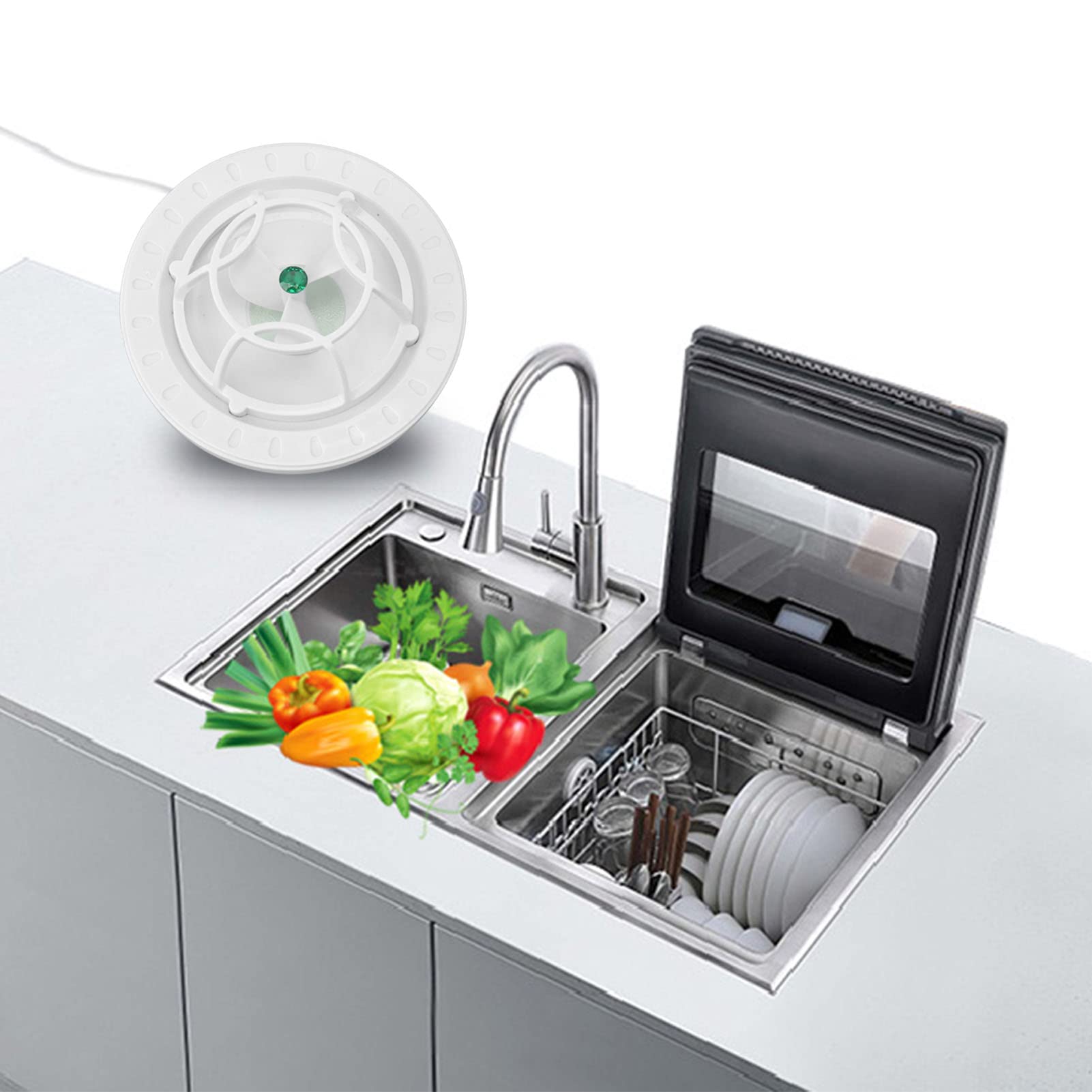 Zerodis Mini Dishwasher, High Speed Vibration 15 Minutes Smart Shutdown Portable Dishwasher for Apartment (US Plug)