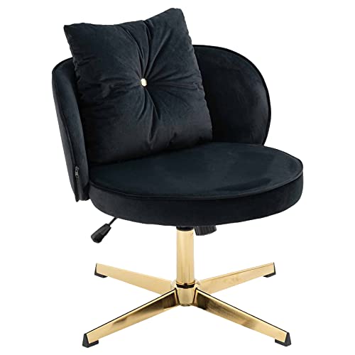 Sudwesto Armless Home Office Chair, Cross Legged Office Chair, Adjustable Swivel Task Chair for Small Space, Living Room, Make-up, Studying, Office (Black Gold)