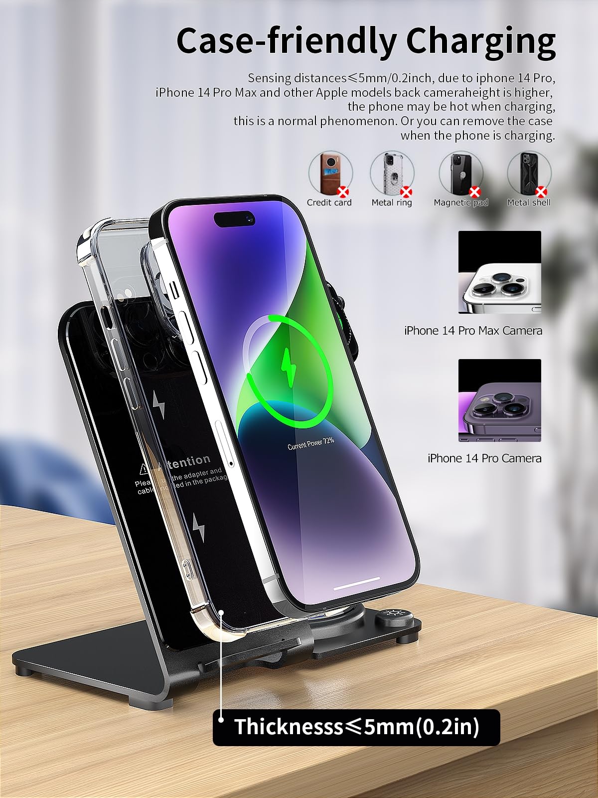 Wireless Charger 3 in 1,Aluminum Alloy Wireless Charging Stand 18W Fast Charging for iPhone 15/14/13/12/11/Pro/Max/XS/XR/X/8, iWatch9/8/7/6/5/4/3/2/SE, Airpods Pro/3/2