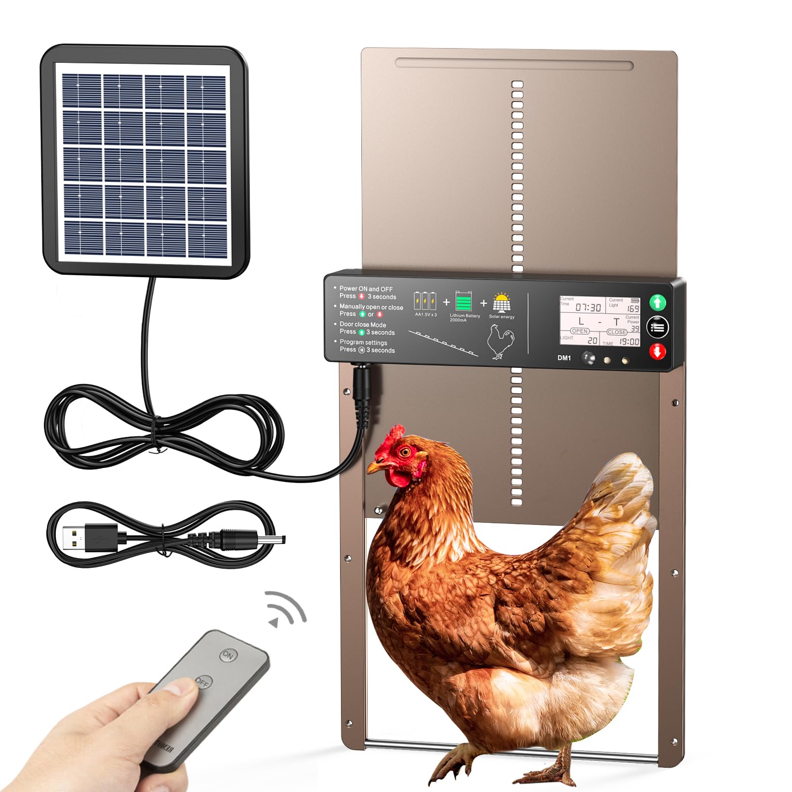 Automatic Chicken Coop Door Solar Powered 13.0" L x 9.4" W x 1.4" H Brown
