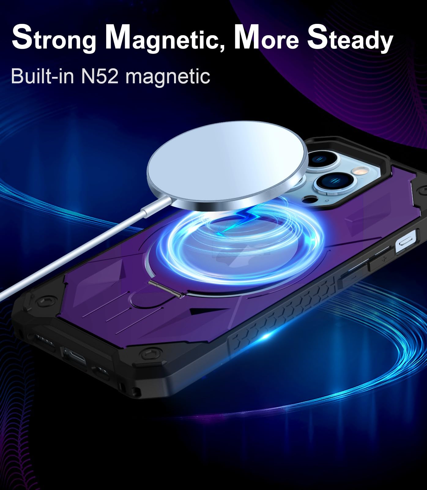 STERKER for iPhone 13 Pro Max Phone Case [Invisible Built in Stand & Ring Holder] Compatible with MagSafe Military Grade Drop Protection Slim iPhone 13 Pro Max Cases for Men Women 6.7", Purple